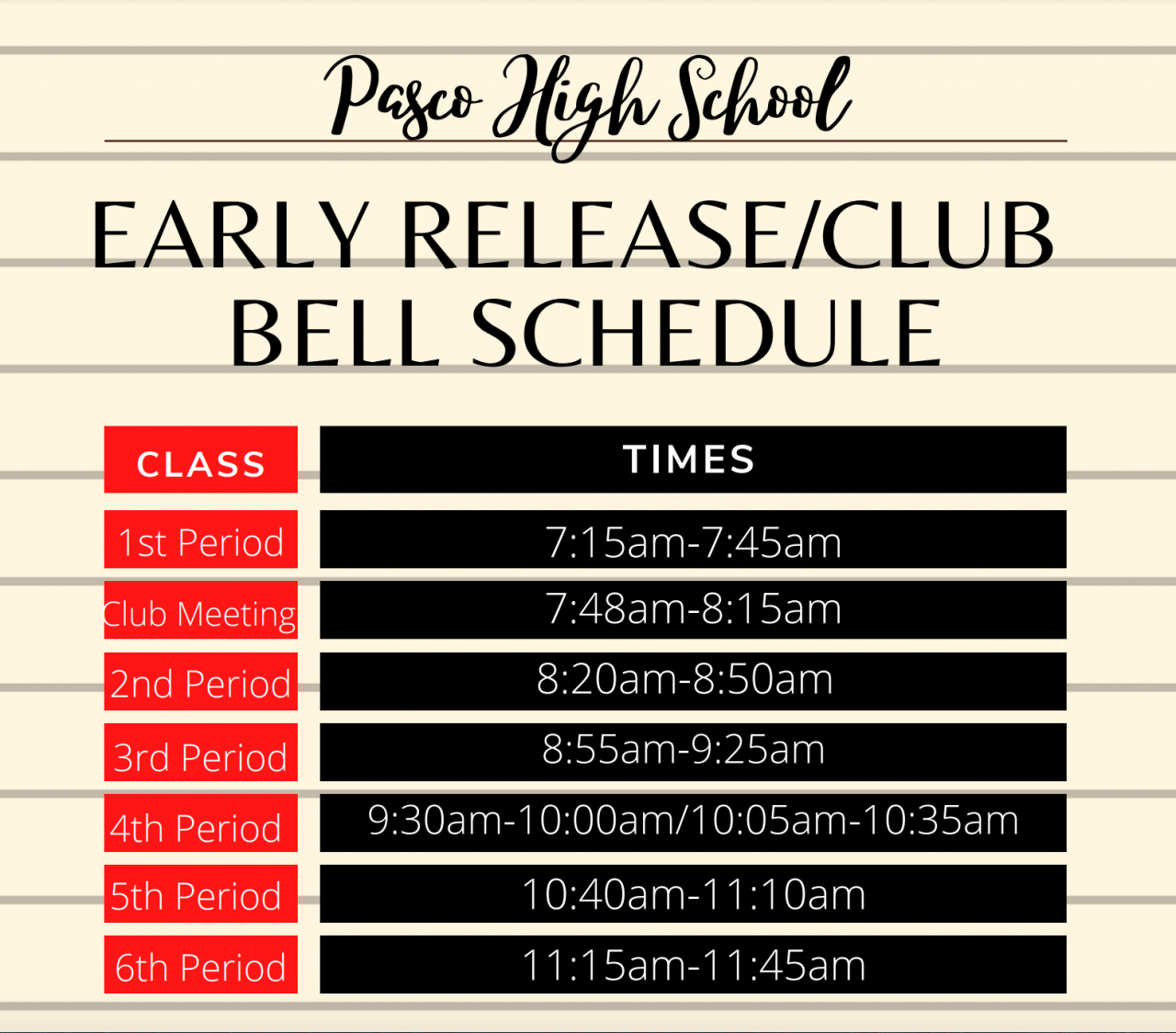 Bell Schedule Pasco High School